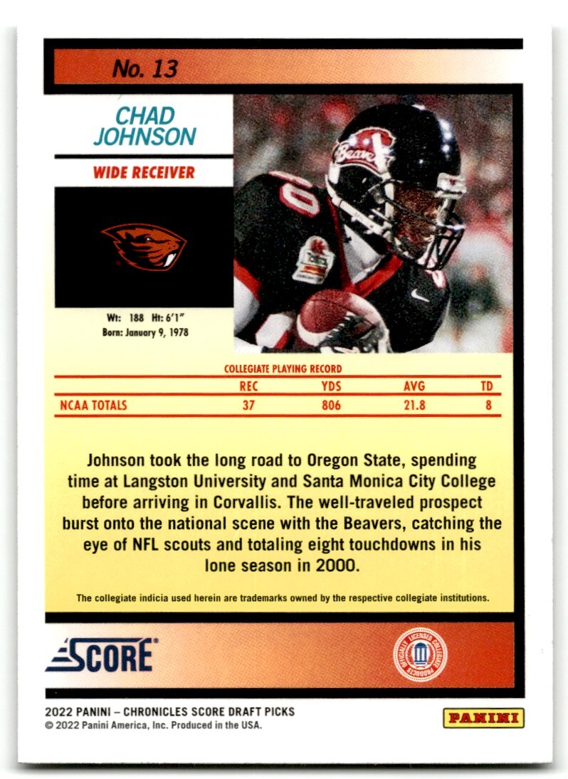 2022 Panini Chronicles Draft Picks Score Retro Chad Johnson Oregon ...