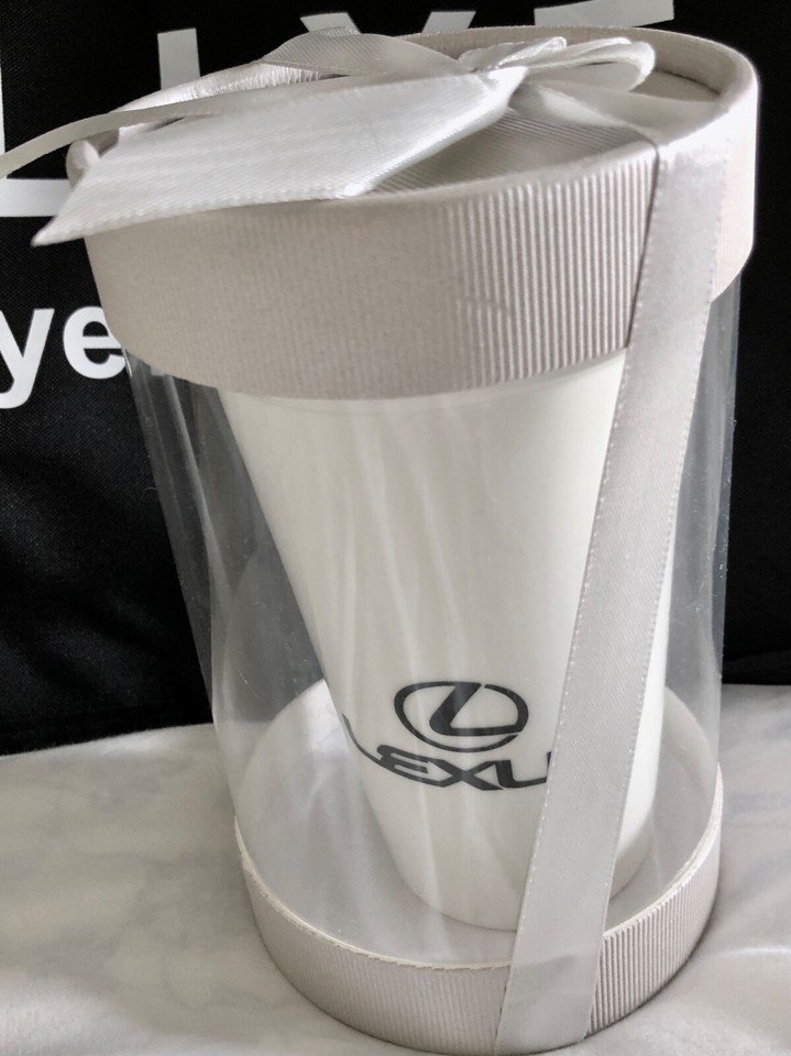 Lexus Logo White Ceramic Travel Mug Cup Tumbler Lid & Black Fabric ...