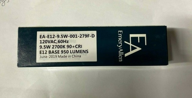 EMERY ALLEN LED EA-E12-9.5W-001-279F-D E12 RETROFIT LAMP 9.5W 2700K 100 ...