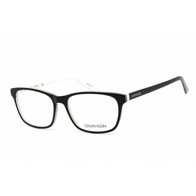 Calvin Klein Unisex Eyeglasses Black/White Acetate Rectangular Frame ...