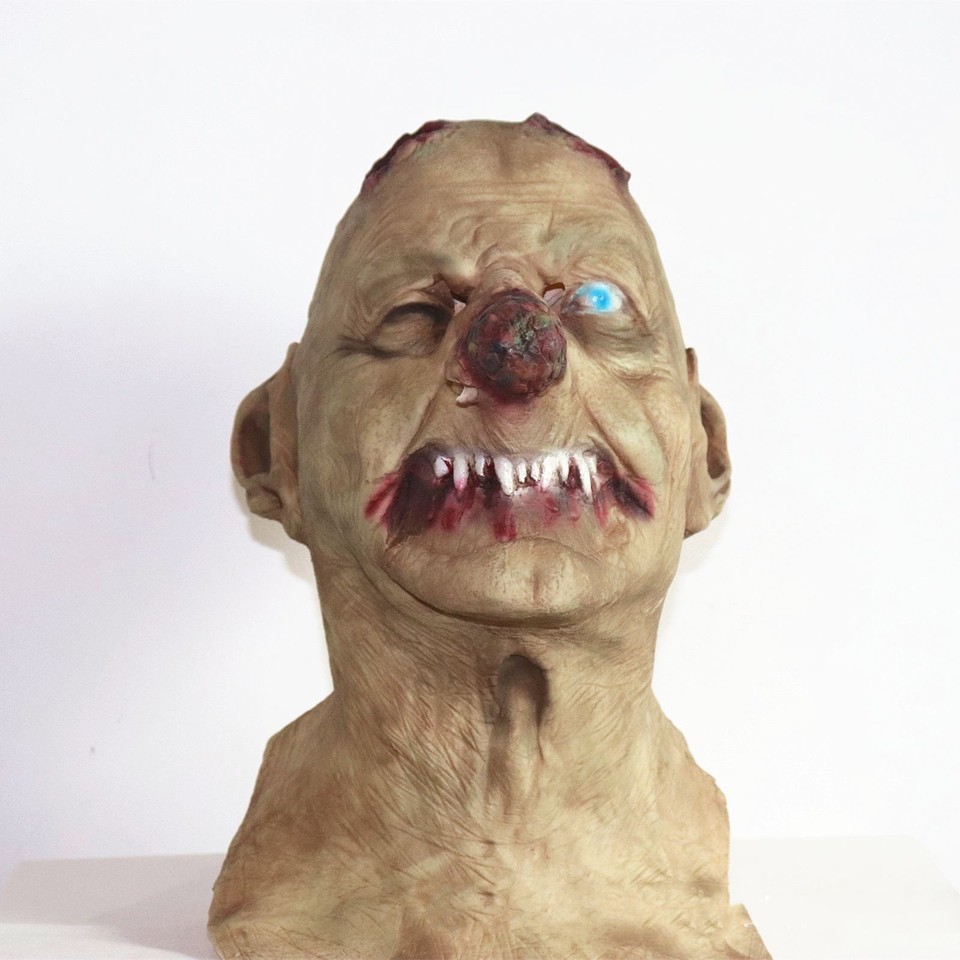Latex Headgear Mask Haunted Ho Red Nose Fangs Devil Clown Mask Rotten ...