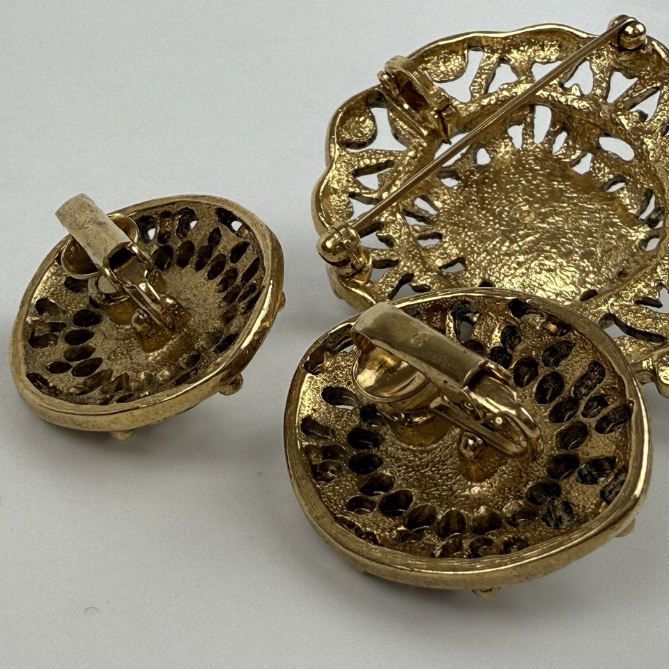 Vtg Avon Romantic Interlude Brooch Pendant & Earrings Set Faux Pearl ...