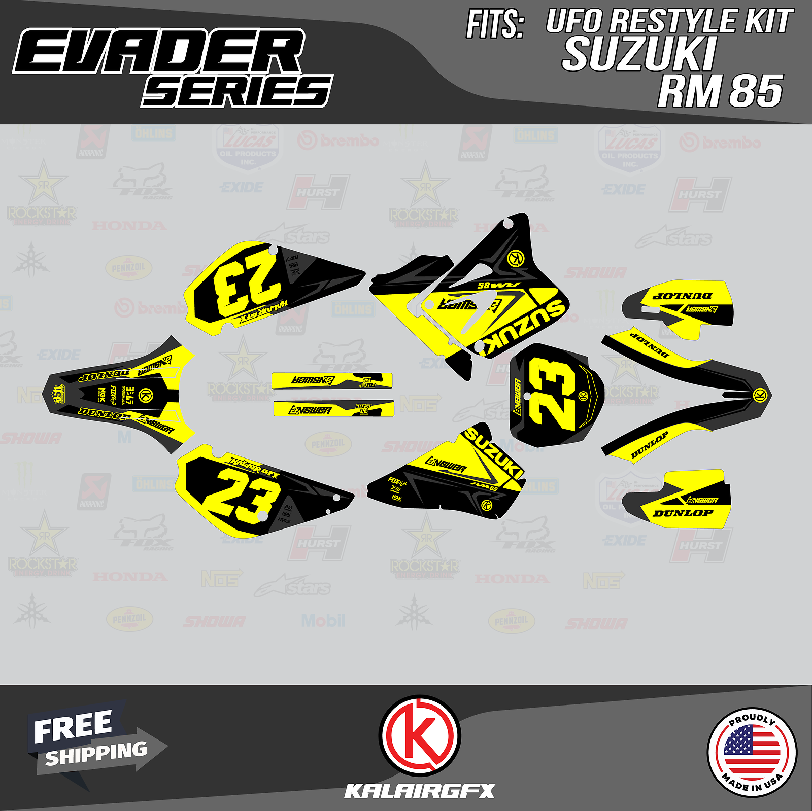 Graphics Kit for Suzuki RM85 (2001-2023) UFO RESTYLE EVADER-Yellow | eBay