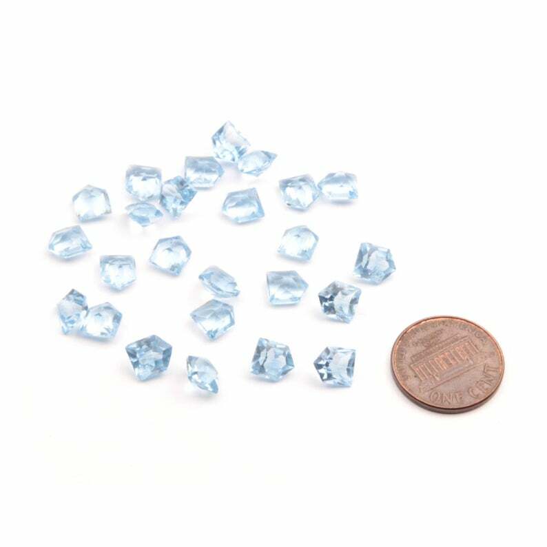 Lot (24) Vintage Czech pentagon shield faceted blue glass rhinestones ...