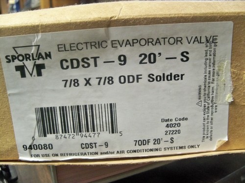 NEW SPORLAN 940080 CDST 9 20' S ELECTRIC EVAPORATOR VALVE 7/8X7/8 ODF ...