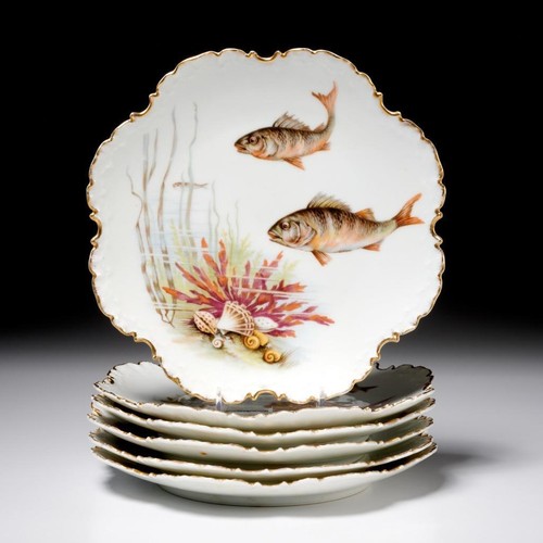 RC Monbijou Bavaria Berlin Fish Antique 19th c Gold Gilt Salad Plates ...