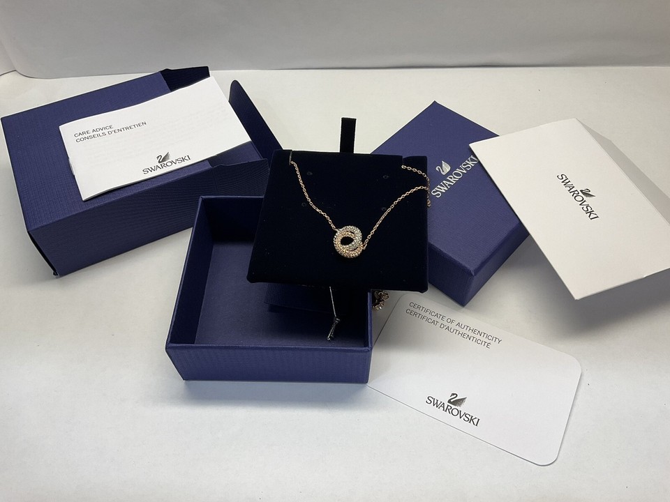 Swarovski Stone Necklace Intertwined Circles, White, Rose Gold-Tone ...