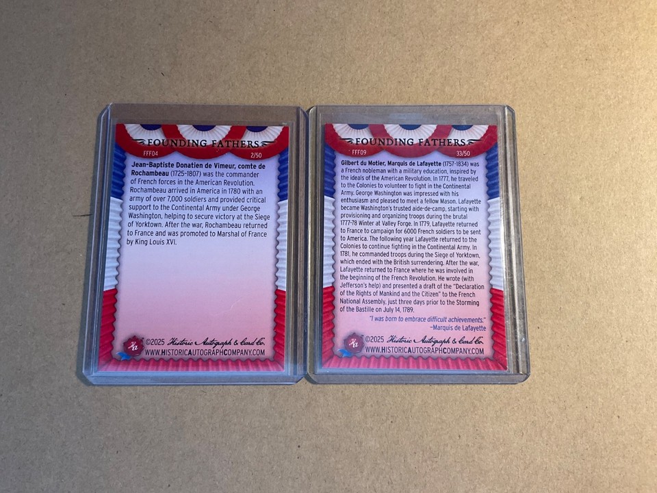 2025 Historic Autographs Founding Fathers Lot of 2 Diff. Officer Cards ...