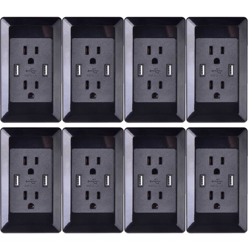 8PK 15A Wall Outlet Receptacle with 2 USB Port Power Charger ETL Listed ...