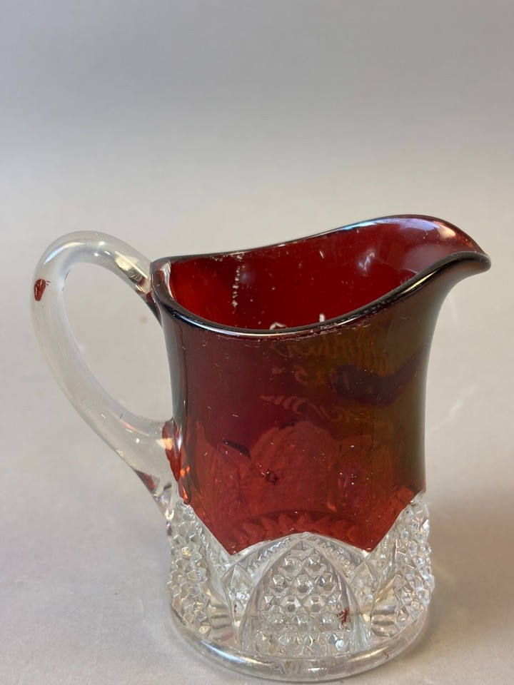 #1276 Antique MOTHER 1925 Ruby Red Flash Souvenir Glass CREAM PITCHER ...