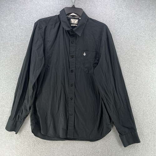 Volcom Mens Button Up Shirt Medium M Classic Fit Black Long Sleeve ...