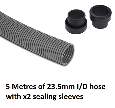 5m Waste Water Pipe 23.5mm ID Convoluted Grey Hose + X 2 Sealing ...