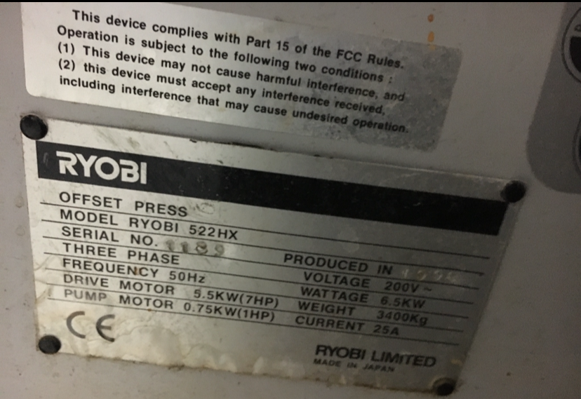 Ryobi 522HX Litho 2 colour printing machine 1998 | eBay UK