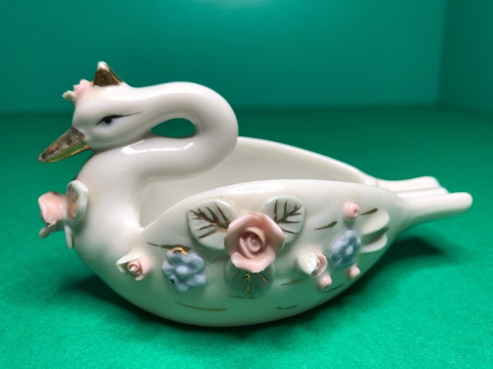 Swan Hand Ashtray Porcelain with Pink Roses Made in Japan Small Cute | eBay