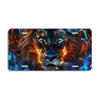 Lion Face Red and Blue Flames License Plate - Animal Car Tag | eBay