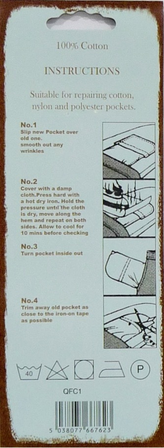 2 x Nortexx Iron On Trouser Pocket Repair - 100% Cotton - White (1 Pair ...