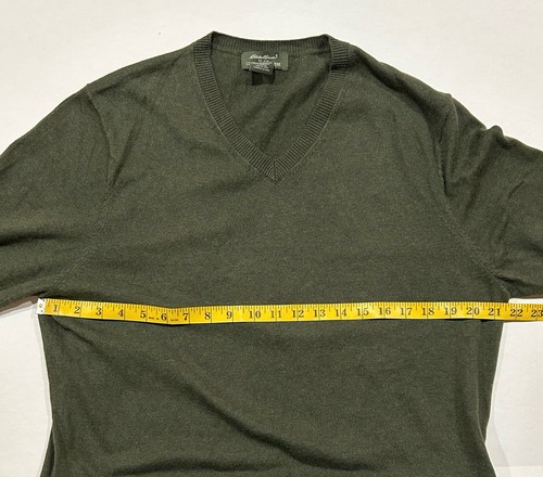Eddie Bauer Cotton Cashmere Knit Sweater Mens Medium V Neck Green ...