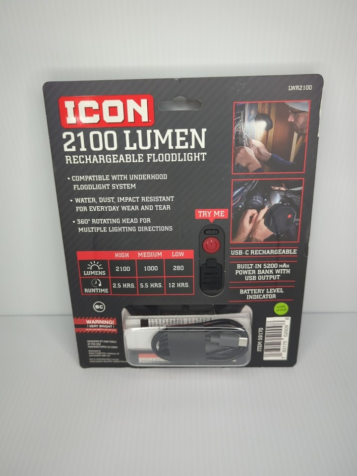 ICON LWR2100 2100 Lumens FloodLight Rechargable Magnetic 360 Rotating ...