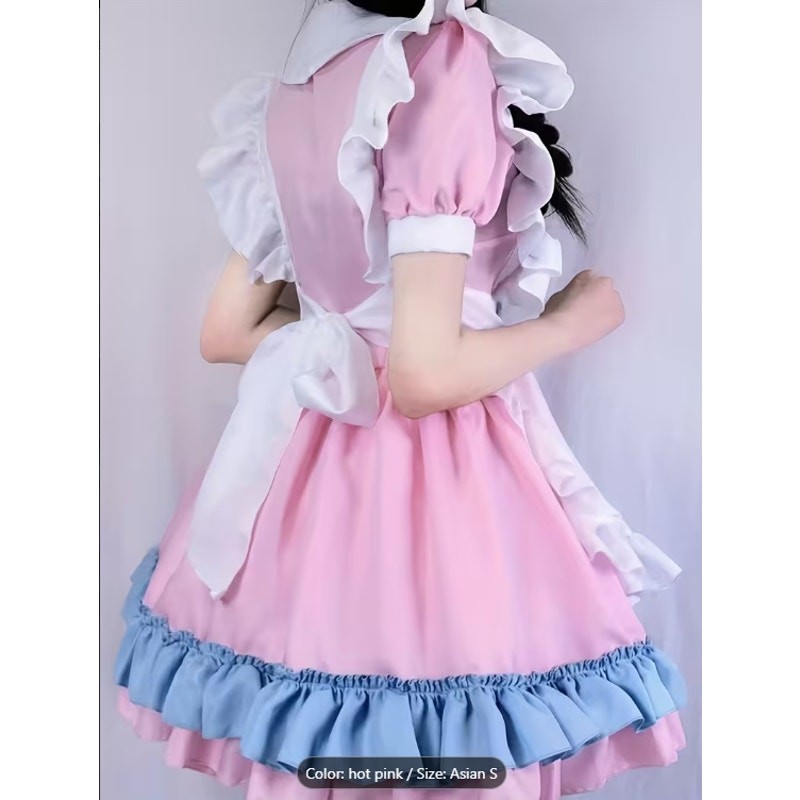 Kawaii Pink Blue Cat Maid Dress Costume w/ Apron & Bow – Cosplay Style ...