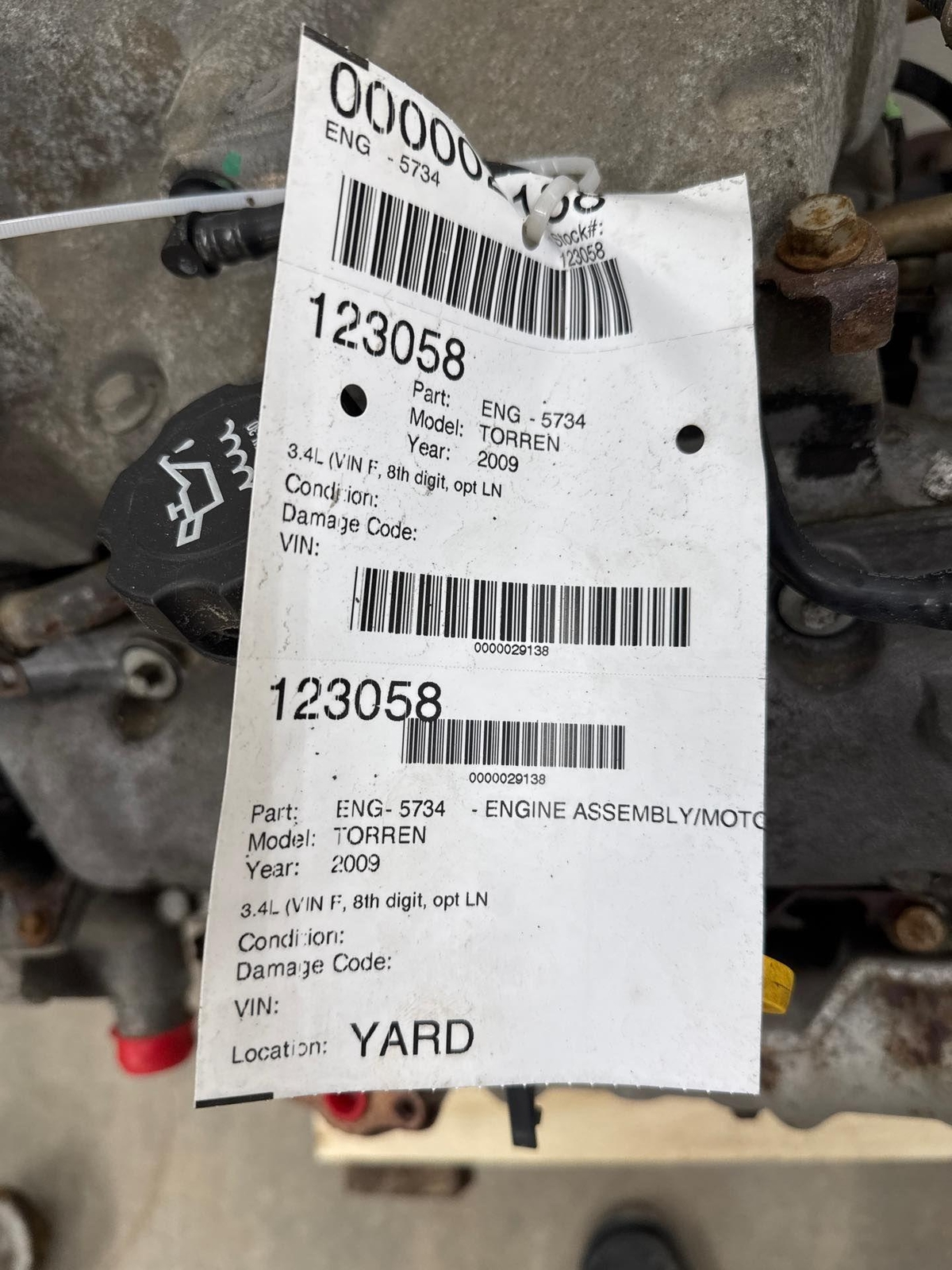 2007-2009 Pontiac Torrent Engine Assembly/motor 3.4l (vin F 8th Digit ...