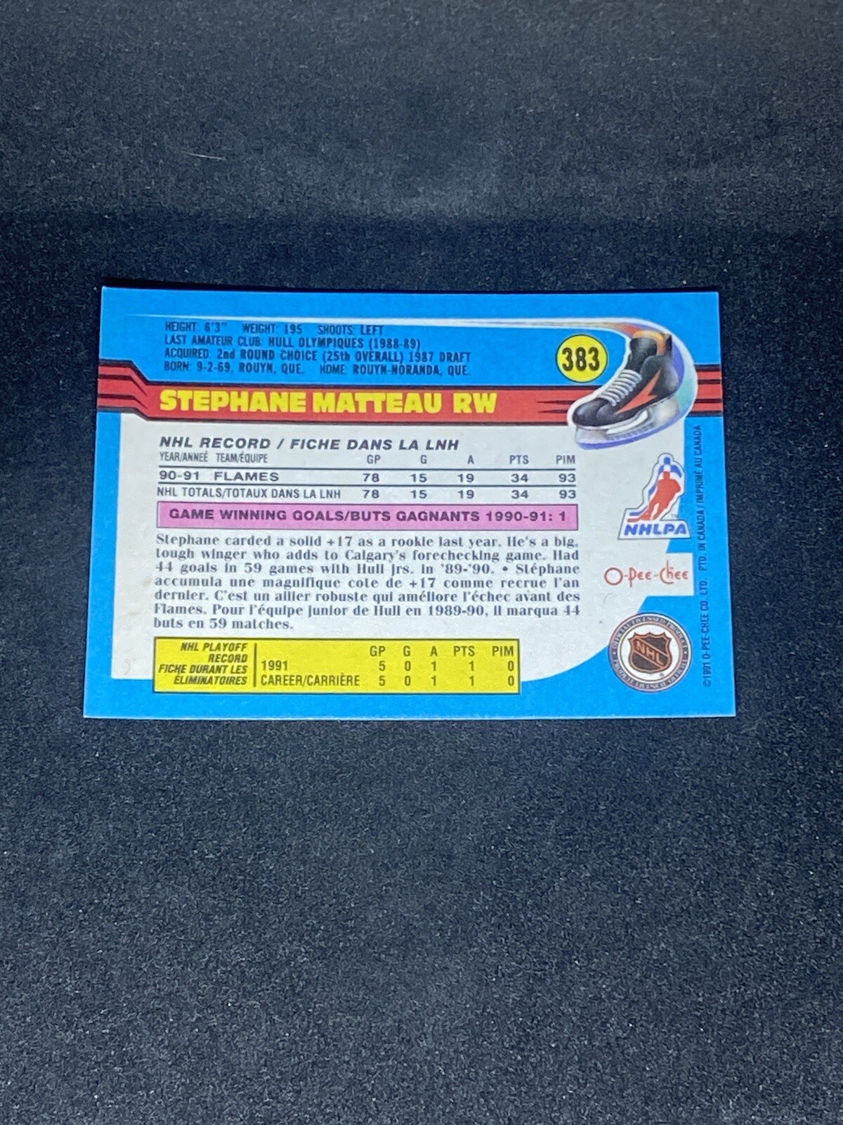 Stephane Matteau 1991-92 O-Pee-Chee #383 Calgary Flames Signed ...