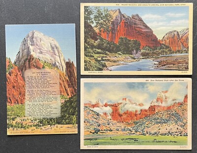 Zion Canyon Zion National Park Utah Linen Postcard Lot Poem Let This Be ...