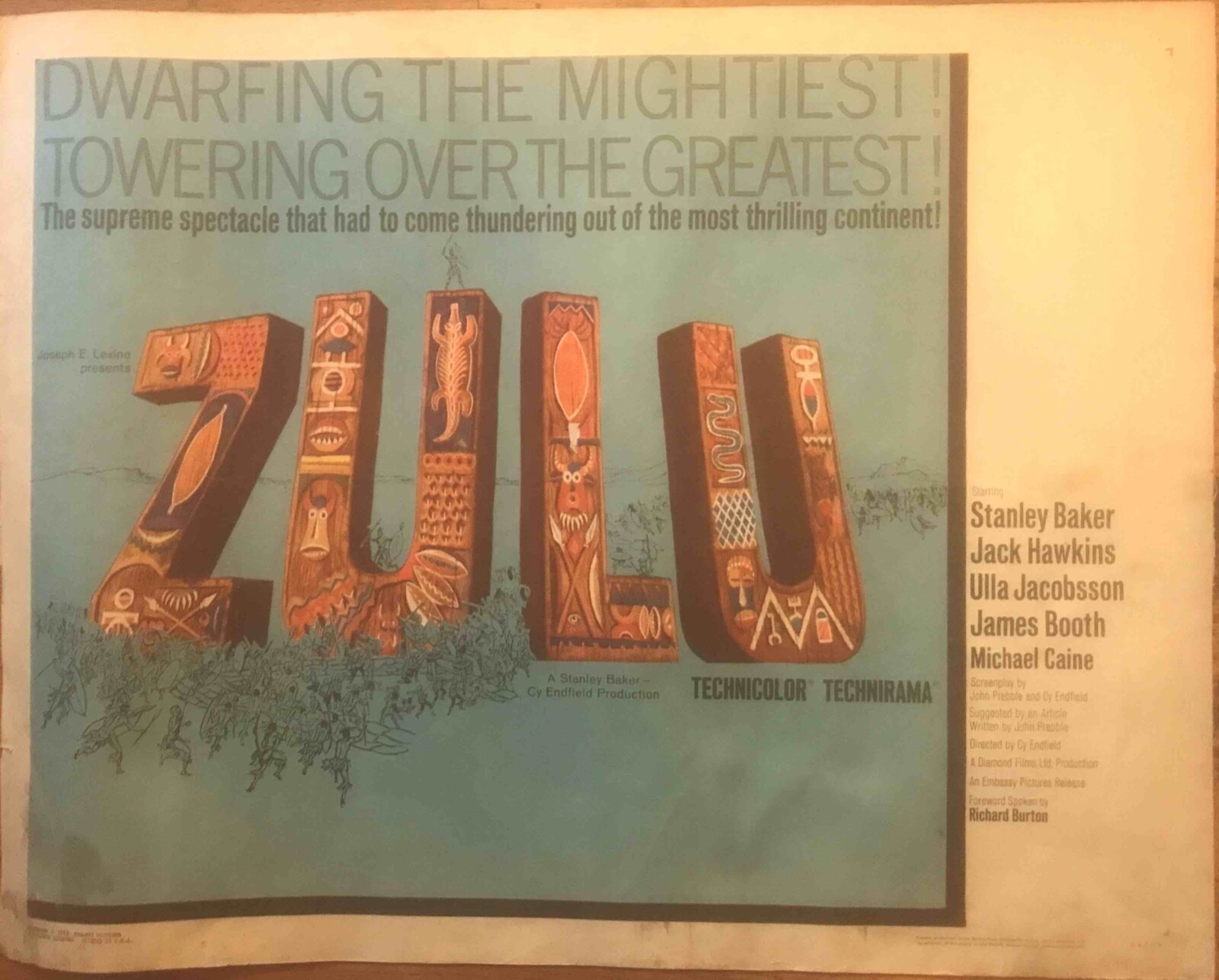 ZULU half sheet movie poster 22x28 MICHAEL CAINE STANLEY BAKER 1964 | eBay