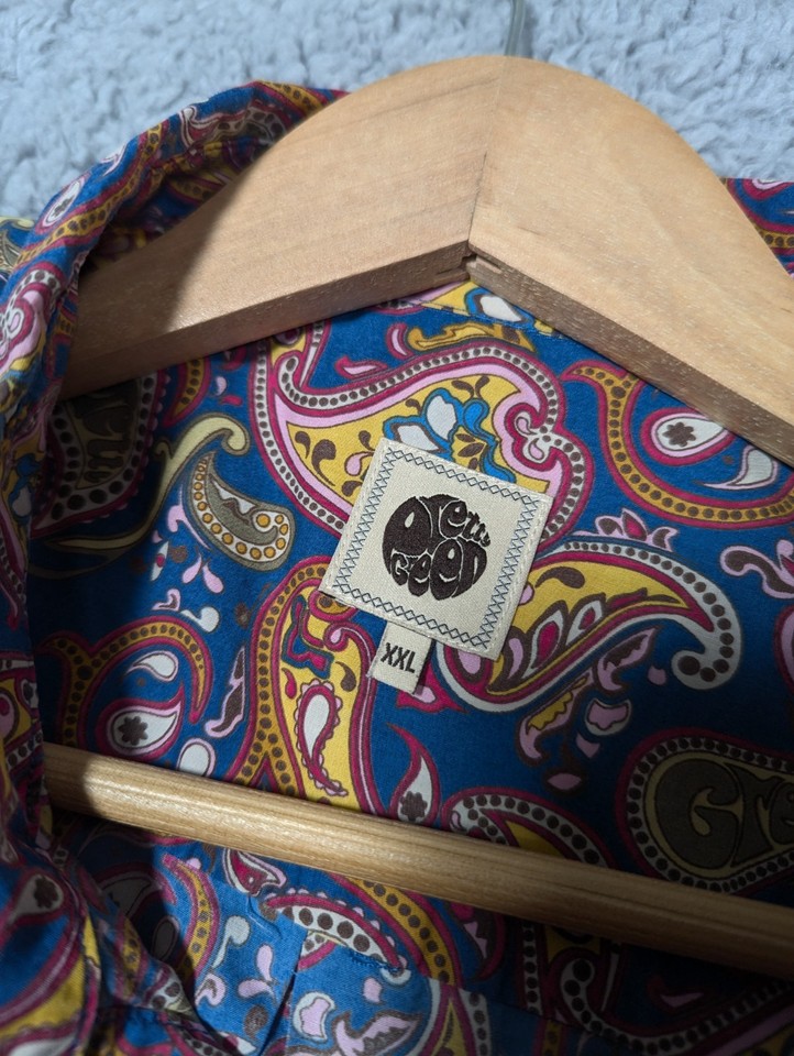 Pretty Green Paisley Shirt Mens 2XL Long Sleeve Button Up Oasis Blue ...