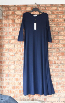 Landa by Dora Landa Navy Blue 3/4 Length Sleeves Maxi Dress NWT | eBay