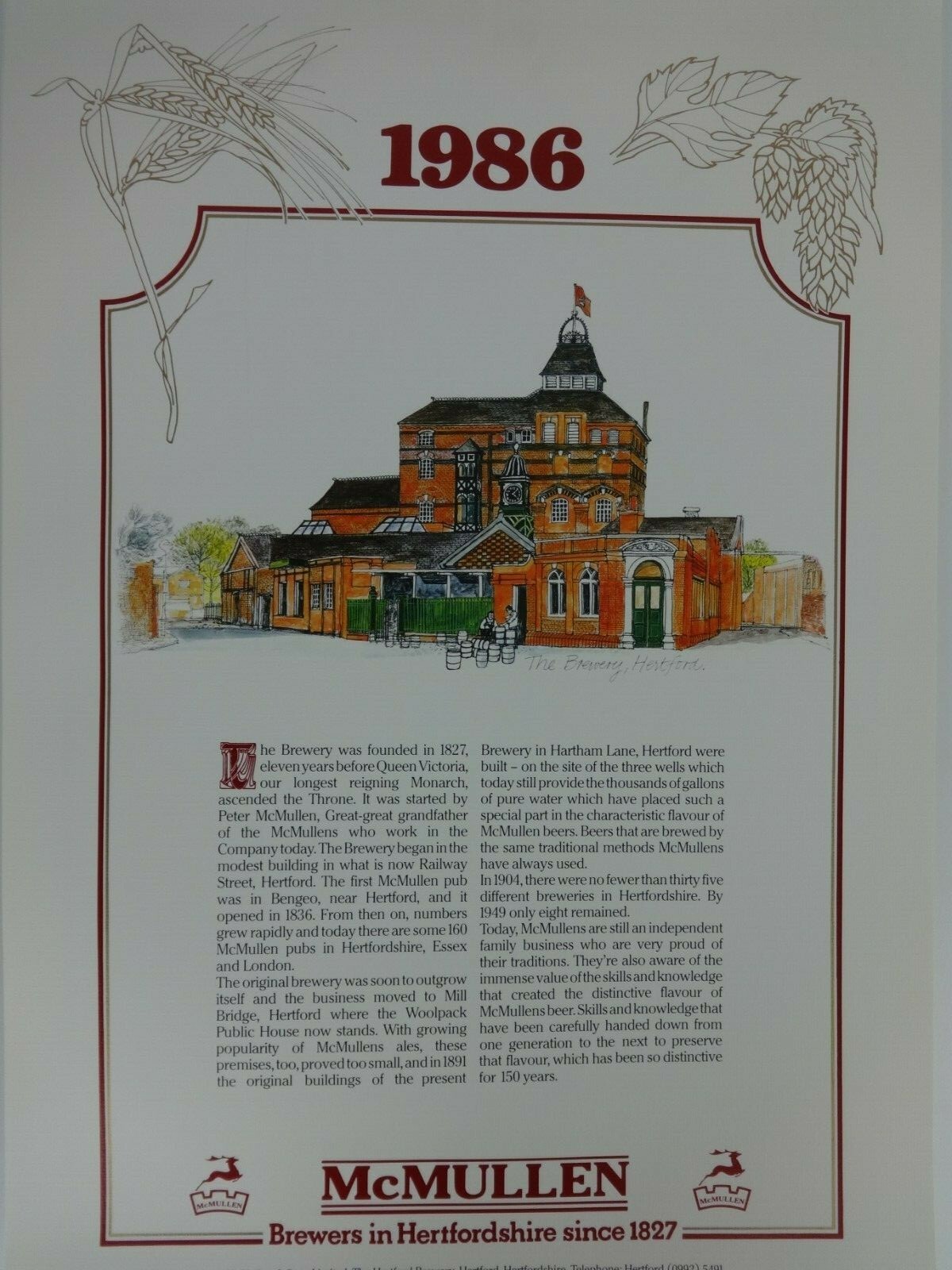 Pub Calendar Brewery McMullen Breweriana | Grelly UK