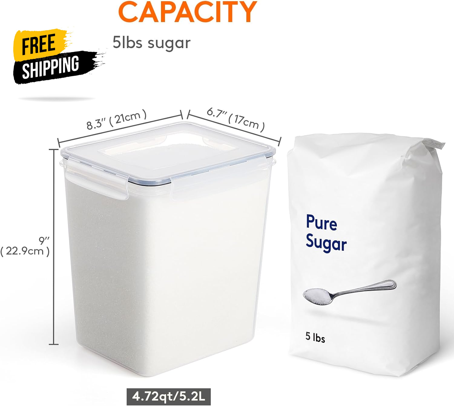 Large Food Storage Containers 5.2L/175Oz 4PCS with Lids Airtight for ...