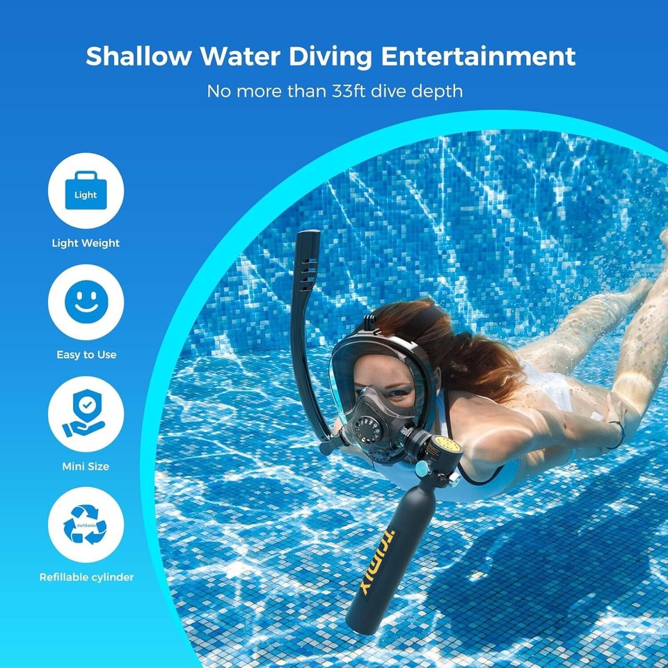 TRIMIX Mini Scuba Diving 0.5L Lung Tank Snorkeling Mask HandPump Breath ...