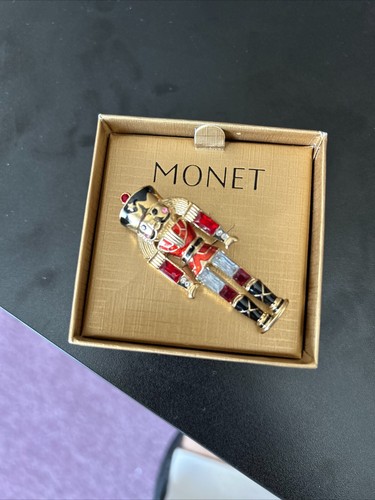 Monet Enamel Rhinestone Nutcracker Brooch 1980s Christmas jewelry | eBay