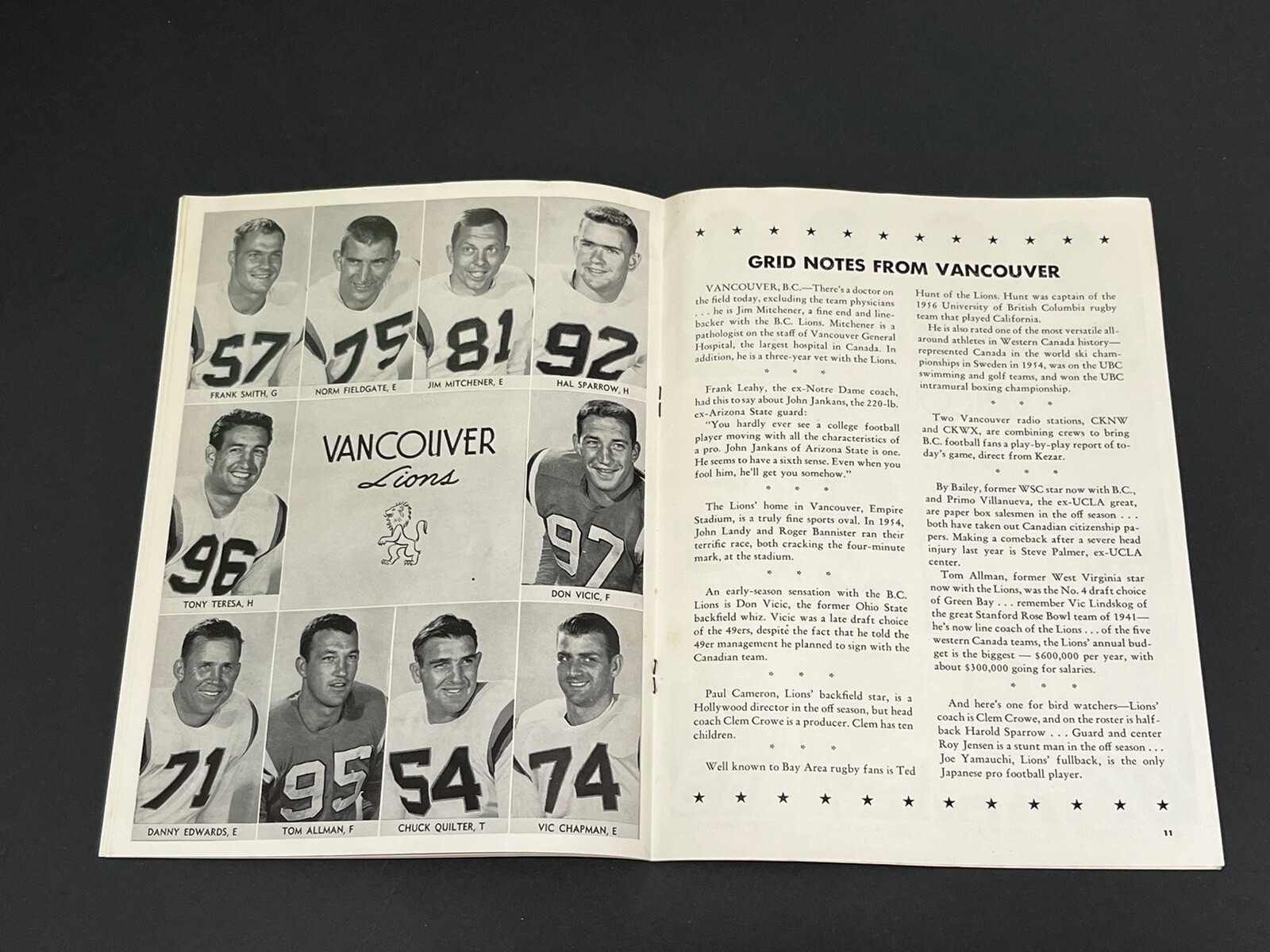Rare 1957 Edmonton Eskimos v B.C. Lions CFL Football Game Program San ...