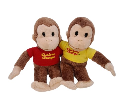 Gund Curious George Plush Lot of 2 Red Yellow Shirts 8" Stuffed Animal ...