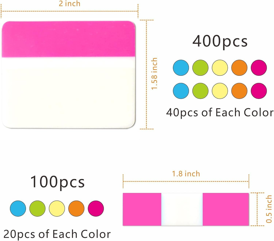 500 Pcs Sticky Index Tabs Book Page Notes,Writable Colored Pages ...