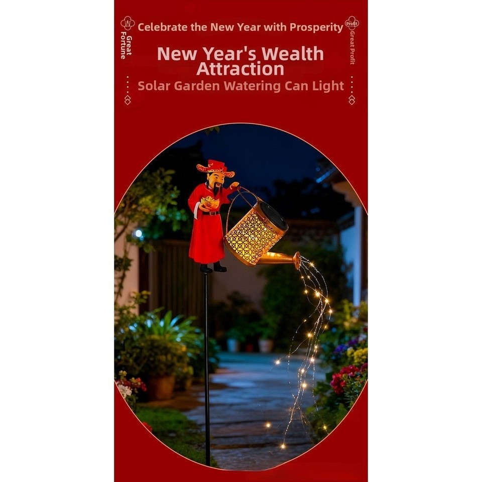 Solar Outdoor Garden Stake Light Metal Watering Can Lantern for Garden ...