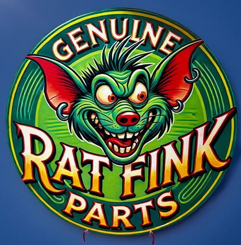 🔥NEW Rat Fink RF Hot Rod 8” Round Metal Sign Ed Roth Mechanic T-Bucket ...