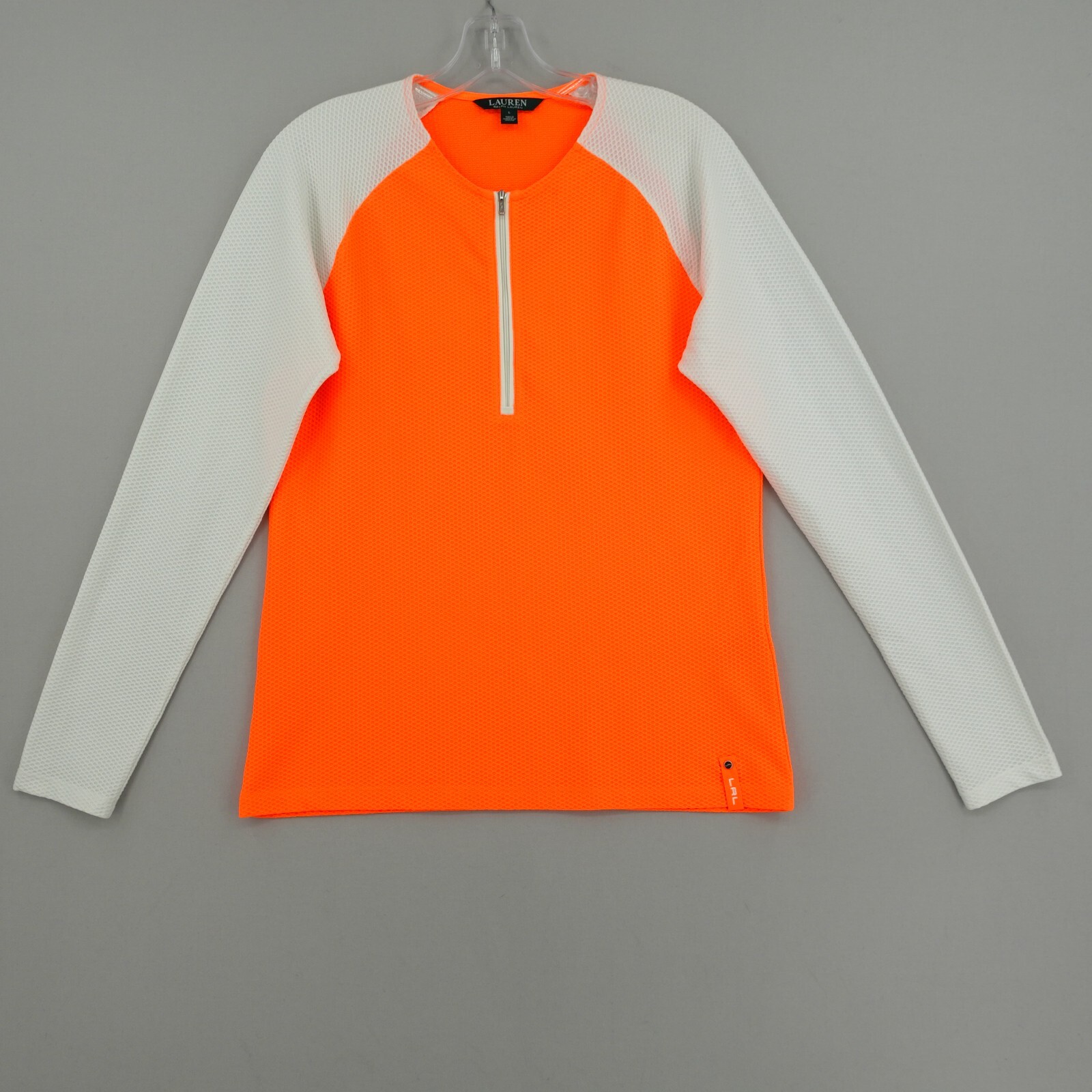 Ralph Lauren LRL Active Quarter 1/4 Zip Top Women Large Orange White ...