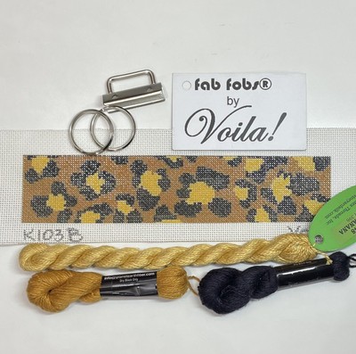 Leopard skin pattern needlepoint canvas KIT self finishing key fob silk ...
