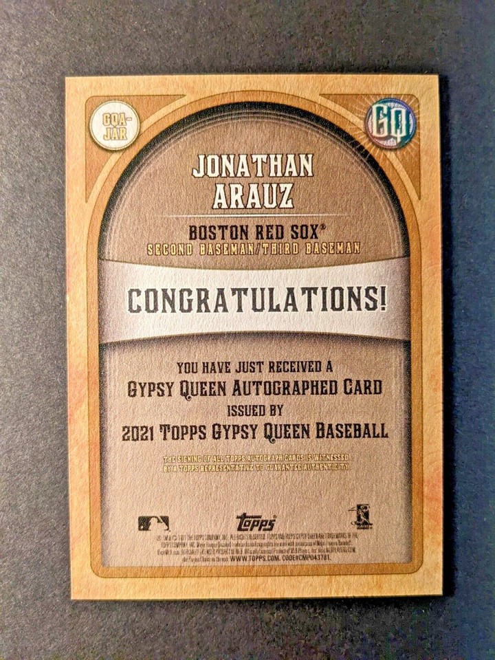 2021 TOPPS GYPSY QUEEN JONATHAN ARAUZ RC Auto Boston Red Sox GQA-JAR | eBay