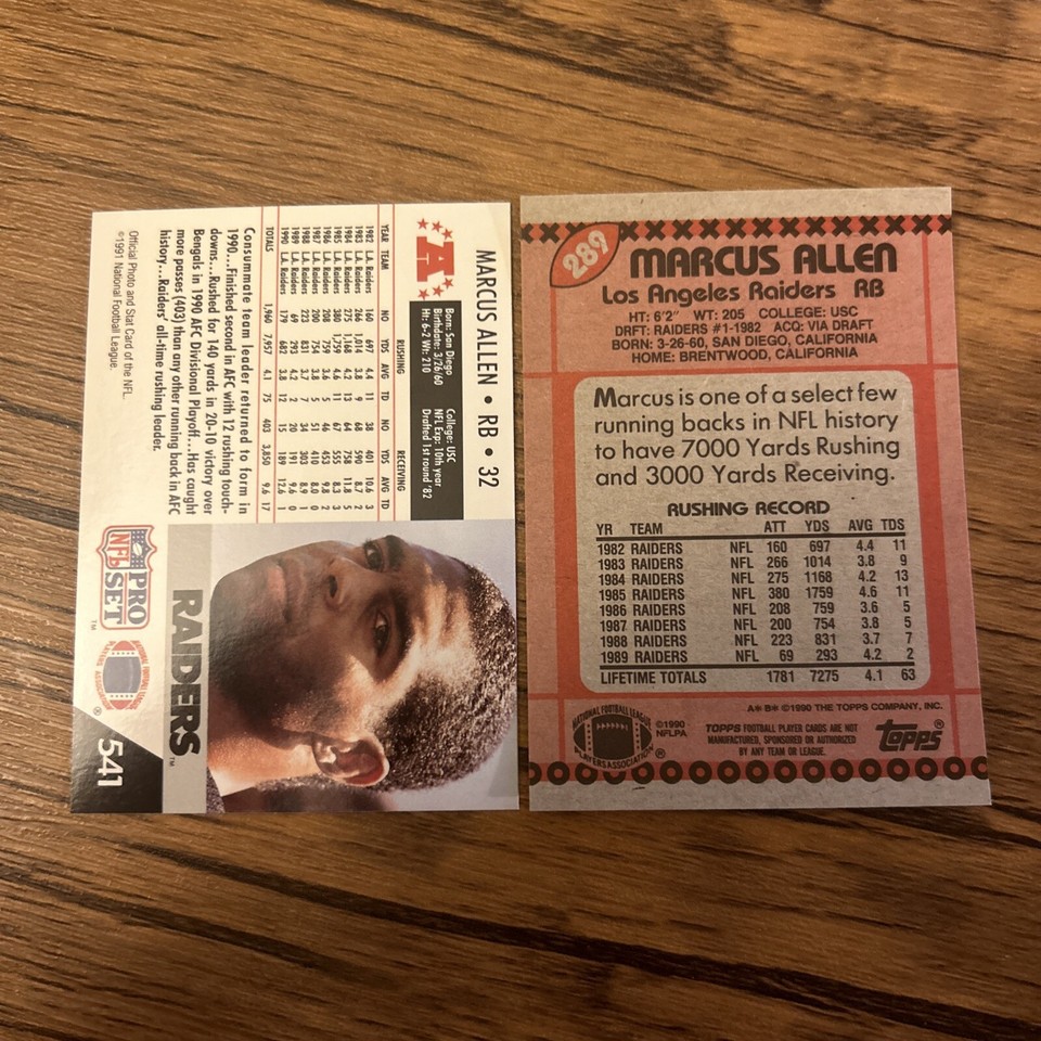Marcus Allen 2 Card 1990 Lot! Raiders HOF! Pro Set Topps NM+ Free ...