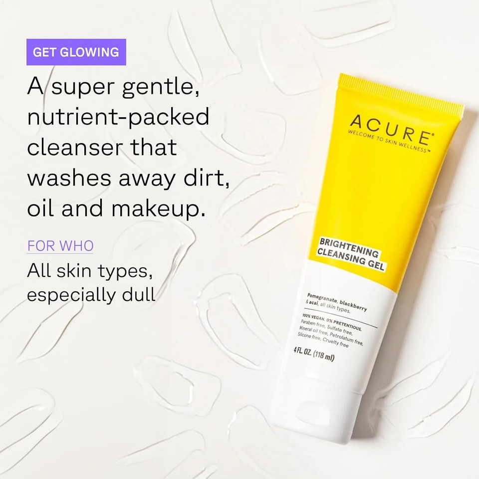 Acure Brightening Cleansing Gel - Vegan Cleanser for Radiant Skin ...