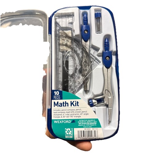 Math Tool Kit in Case Pencil Compass Protractor Triangles Sharpener 10 ...
