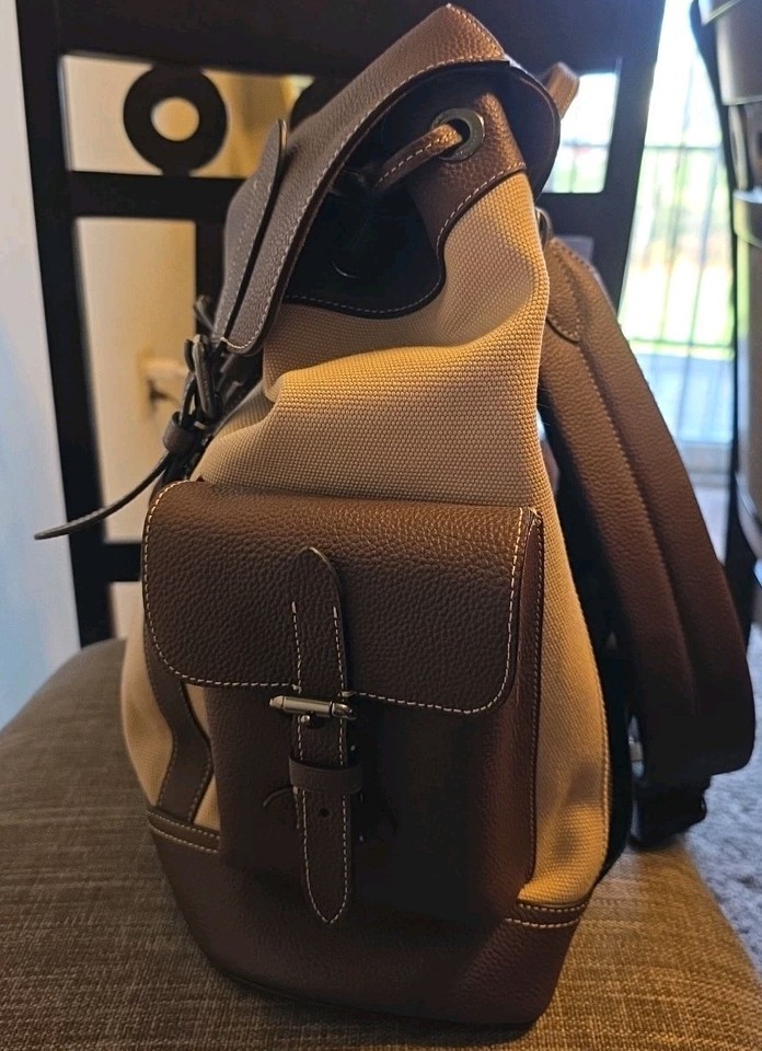 Coach Hudson Men's Leather Backpack – Brown Canvas & Pebbled Leather ...