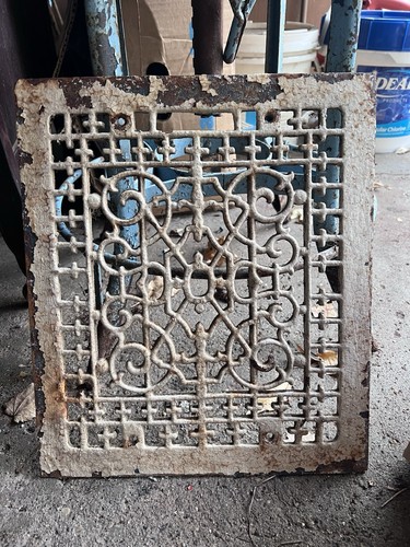 Vtg Cast Iron Furnace Air Wall Grate Opening Ornate Industrial ...