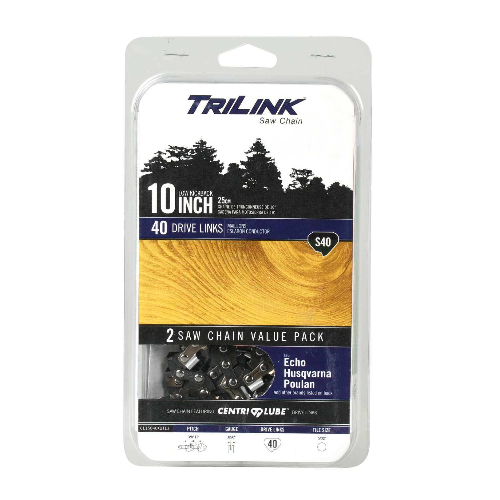 2-Pack TriLink Saw Chain 8/10/12/14/16/18 Fil 5/32" 3/8" LP .043/.050 ...