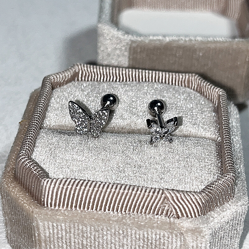 1Pcs Delicate Zircon Butterfly Ear Bone Nail Spiral Stud Earrings For ...