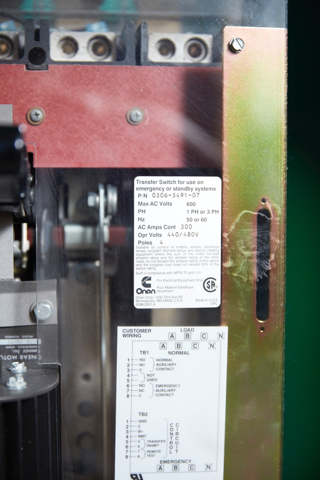 Onan Cummins 300 Amp Transfer Switch 4P 3PH OTC-3377100 ATS 0306-3491 ...