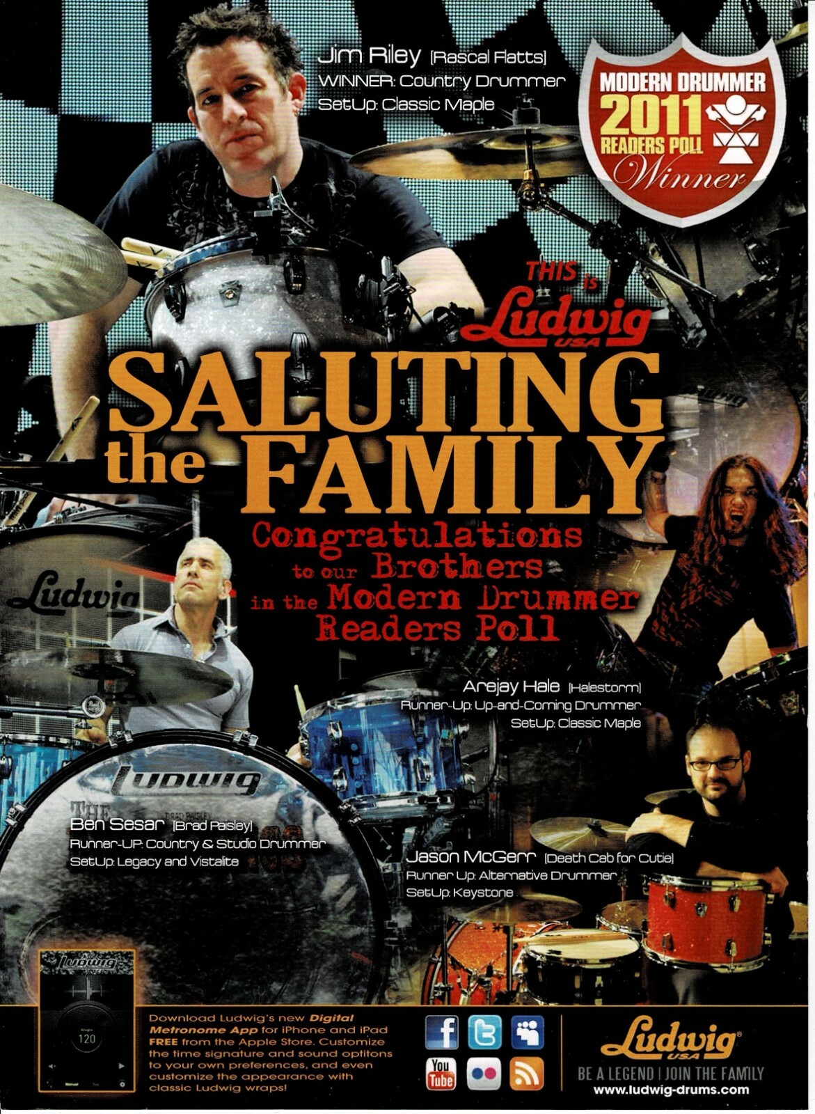 LUDWIG DRUMS - JIM RILEY / BEN SESAR / JASON MCGERR / HALE - 2011 Print ...